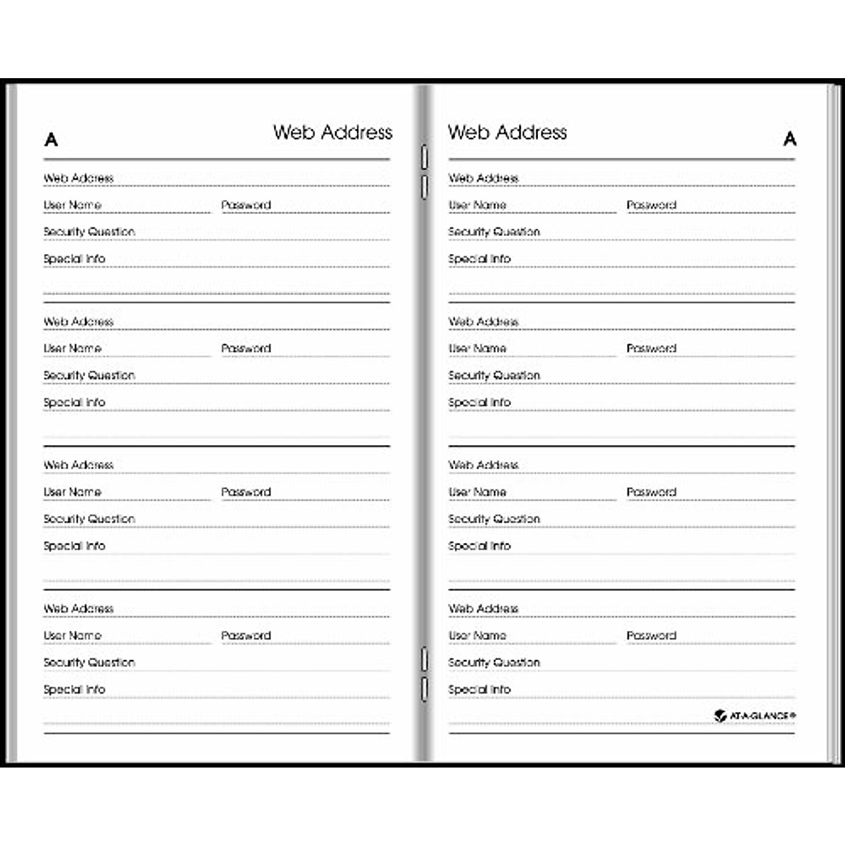 AT-A-GLANCE Undated Website Address Book and Password Keeper, Black, 3.63 x 6.13 x .21 Inches (80-500-05)