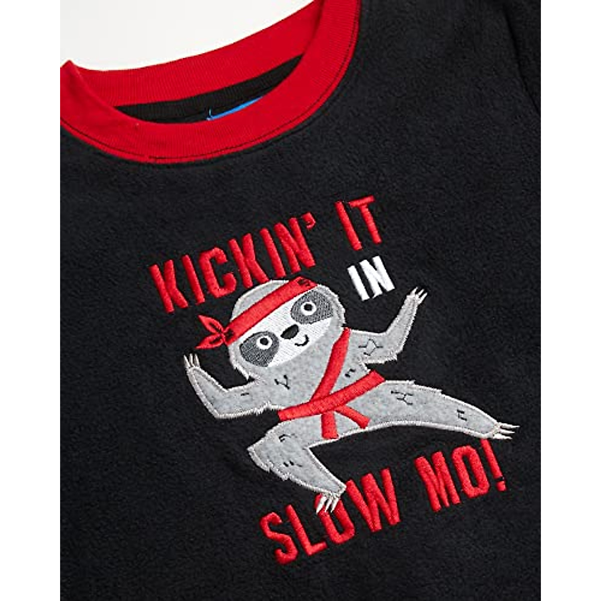 ONLY BOYS Toddler Boys’ Pajama Set - 3 Piece Long Sleeve Shirt and Sleepwear Joggers (Toddler), Size 8-10, Red/Black Kickin Sloth