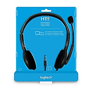 Logitech H111 Wired Headset, Stereo Headphones with Noise-Cancelling Microphone, 3.5 mm Audio Jack, PC/Mac/Laptop/Smartphone/Tablet - Black