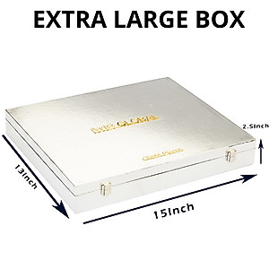 IWIS GLOBAL Chess Pieces Only No Board, 32 Large Quadruple Weighted Metal Chess Pieces with 2 Extra Queen, 2.6” King Heavy Piece, Chrome Silver-Metallic Black in Unique Gift Storage Box