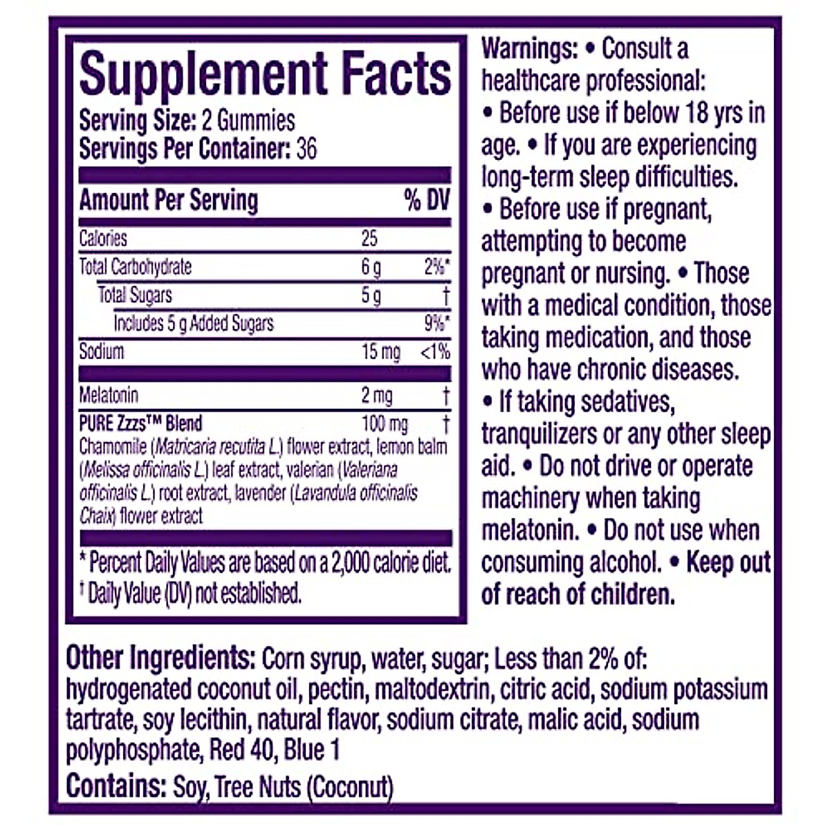 ZzzQuil PURE Zzzs Melatonin Sleep Aid Gummies, Helps You Fall Asleep Naturally, Wildberry Vanilla Flavor, Chamomile Lavender & Valerian Root, 1mg per gummy, 72 Count