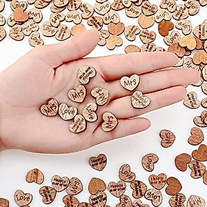 1000 Pieces Rustic Wedding Wood Heart Confetti Rustic Valentine Day Table Decorations Rustic Small Mr Mrs Love Wood Decoration Christmas Gift for Rustic Wedding Party Table Decor (Romantic Style)