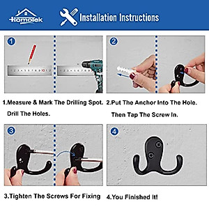 HOMOTEK 4 Pack Heavy Duty Coat Hooks Wall Mounted Double Prong(Left and Right) Rustproof Coat Hooks Hardware Retro Dual Robe Hanger for Coat,Towel, Scarf, Hat, Bag, Key, Shoes, Oil Rubbed Bronze