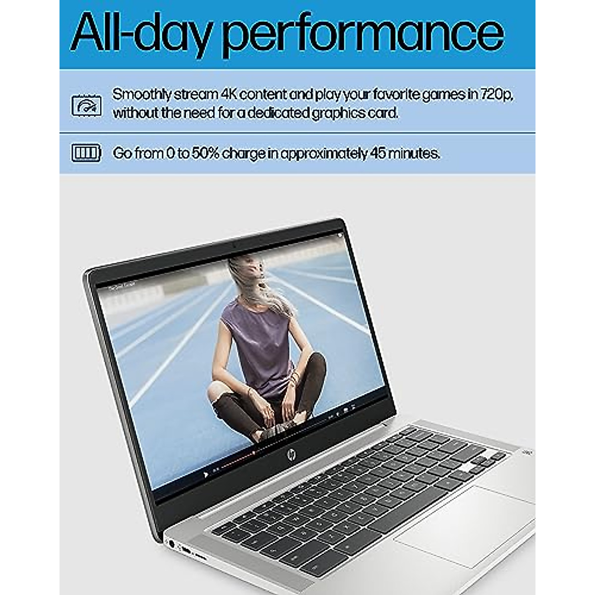HP 2023 Newest Chromebook 14 Laptop, Intel Quad-Core Processor, 4GB RAM, 64GB eMMC, 14" HD Micro-Edge Display, Ultra Light, 4K Graphics, Anti-Glare, Wi-Fi, Chrome OS, Bundle with JAWFOAL