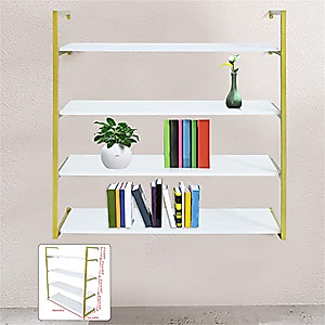 GDAE10 Modern Wall Mounted Shelf Gold Metal Wall Shelf with Wooden Board Floating Storage Rack Wall Mounted Bookshelf Suitable for Living Room Study Bedroom (36 Inch 4 Layer)