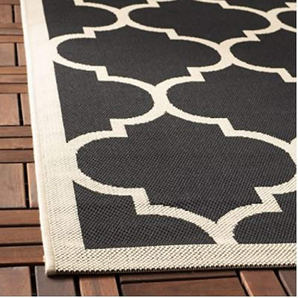 SAFAVIEH Courtyard Collection Accent Rug - 4' x 5'7", Black & Beige, Trellis Design, Non-Shedding & Easy Care, Indoor/Outdoor & Washable-Ideal for Patio, Backyard, Mudroom (CY6918-226)