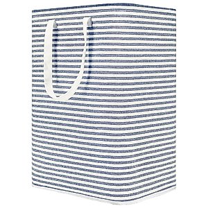 DOKEHOM 80L Freestanding Laundry Hamper with Handle, Collapsible Large Cotton Storage Basket for Clothes (Blue)