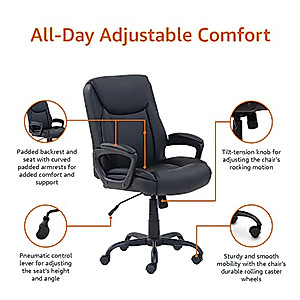 Amazon Basics Classic Puresoft Padded Mid-Back Office Computer Desk Chair with Armrest - Black
