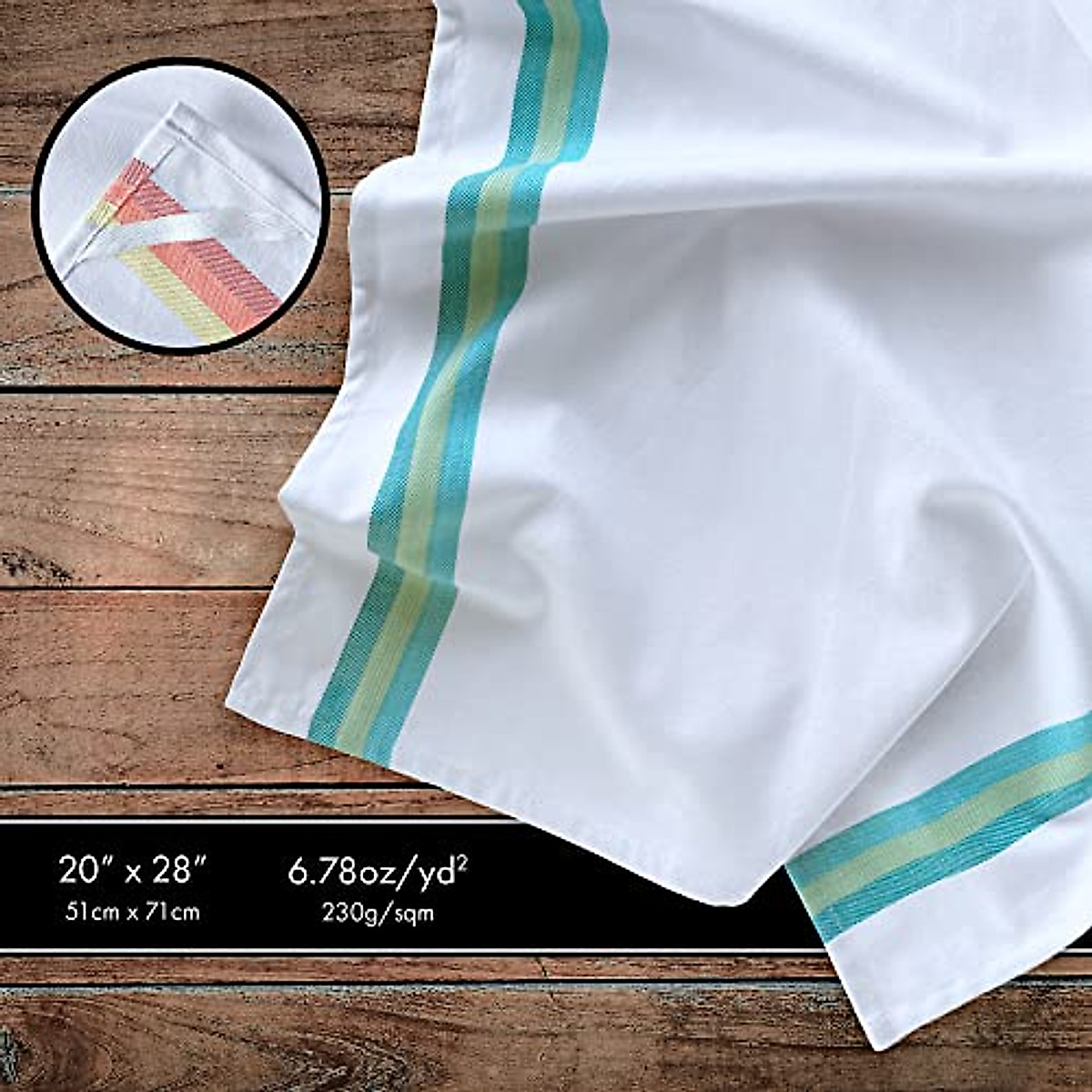 Harringdons Kitchen Dish Towels Set of 12-Tea Towels 100% Cotton. Large Dish Cloths 28"x20" Soft and Absorbent. White with Blue, Green and red Stripes, 4 of Each. There's no Substitute for Quality