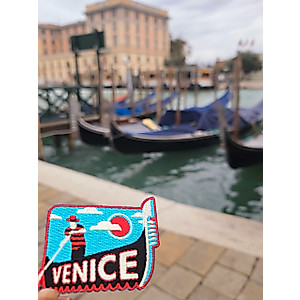 Vagabond Heart Venice Patch - Gondola and Gondolier Souvenir - Venice Italy Iron On Travel Badge