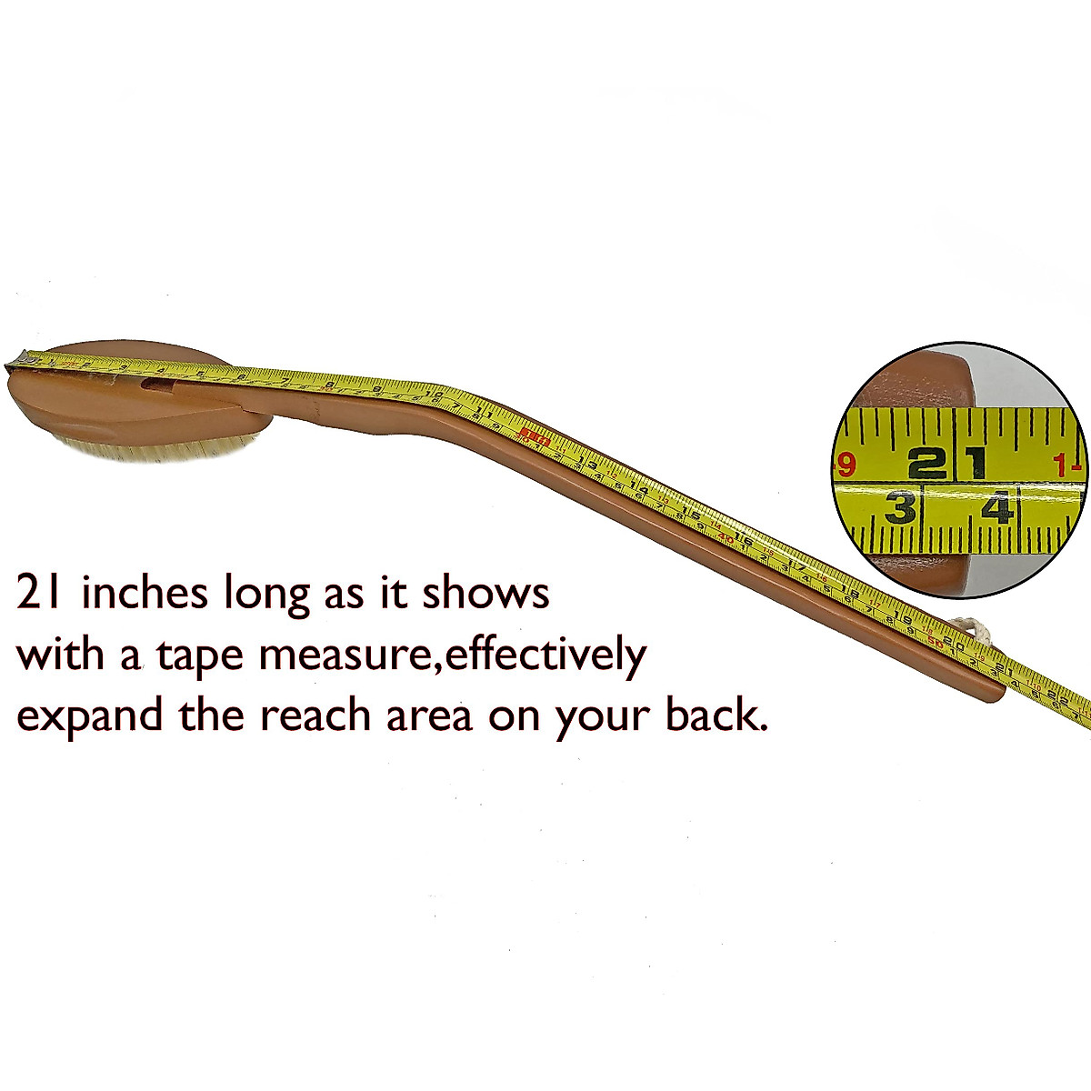 UTRAX 20'' Long Detachable Wooden Bath Brush with Curved Reach Handle Hanging Wood Shower Brush with Boar-Bristle