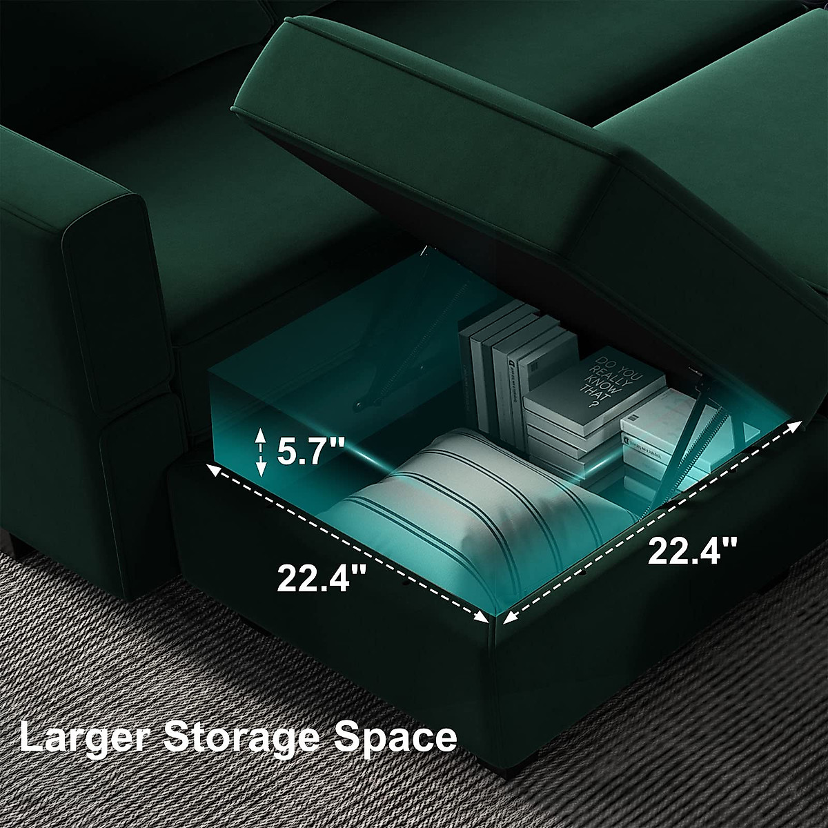 Belffin Oversized Modular Sectional Sofa Velvet U Shaped Couch with Storage Ottomans Modular Sectional Couch with Reversible Chaise Convertible Sectional Sleeper Sofa Velvet Green