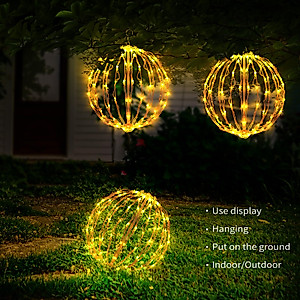 COVBOARD 12" Christmas LED Light Globe (3 Pack) with Multiple Auto Timing and Glow Modes, Folding Light Ball for Holiday Decor, Patio, Indoor/Outdoor Decorations LED Ball Lights Sphere (Warm White)