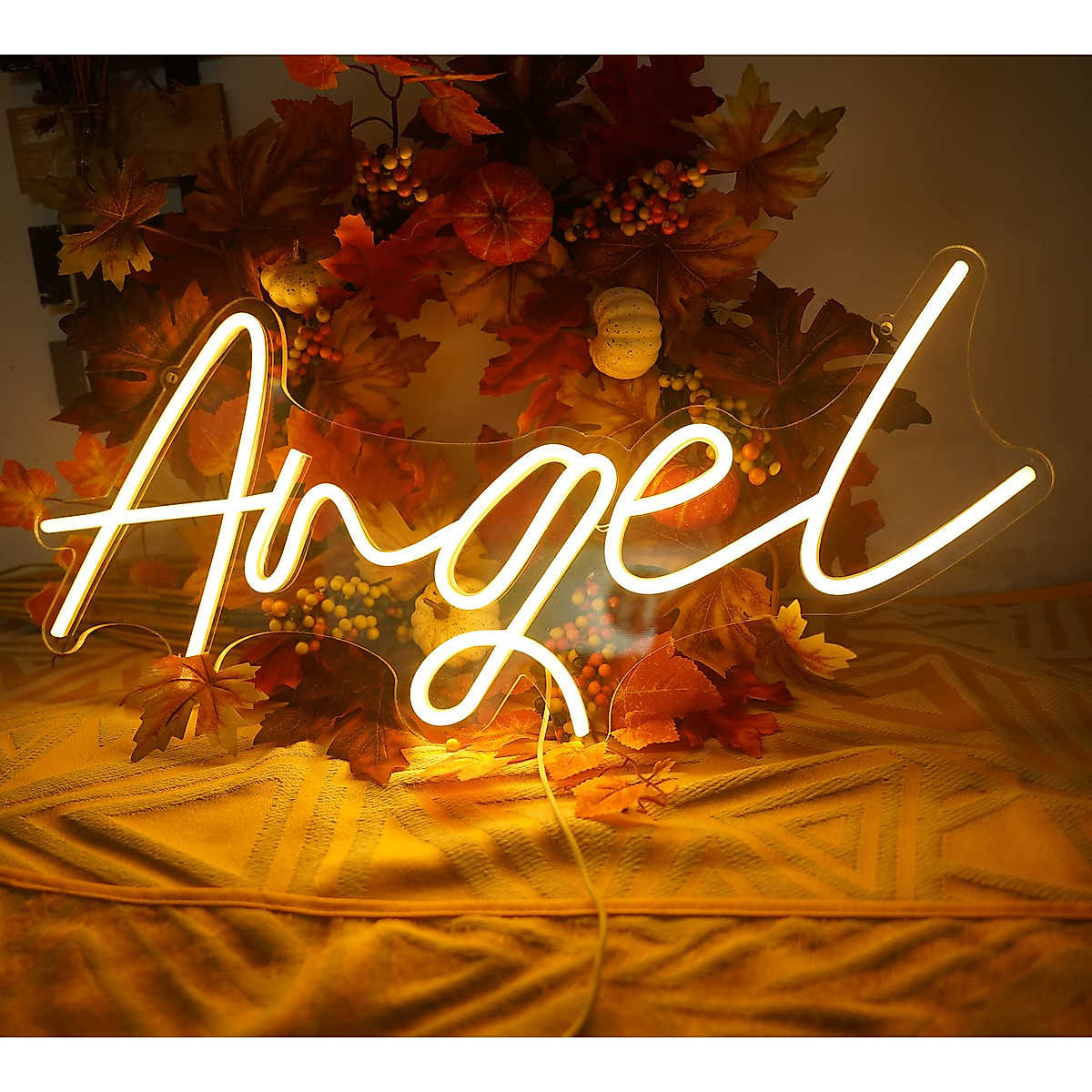 Angel Neon Sign Warm White, Large 23.6x10.6 inches Letter Angel Neon Light USB Powered Light Up Sign for Home, Bedroom Wall Deco, Birthday Wedding Engagement Party Decor, Graduation, Baby Shower Gifts
