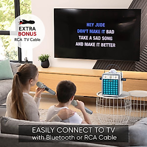 MASINGO 2023 Karaoke Machine for Adults & Kids with 2 Wireless Microphones - Portable Singing PA Speaker System Set w/Two Bluetooth Mics, Disco Ball Party Lights & TV Cable - Ostinato M7