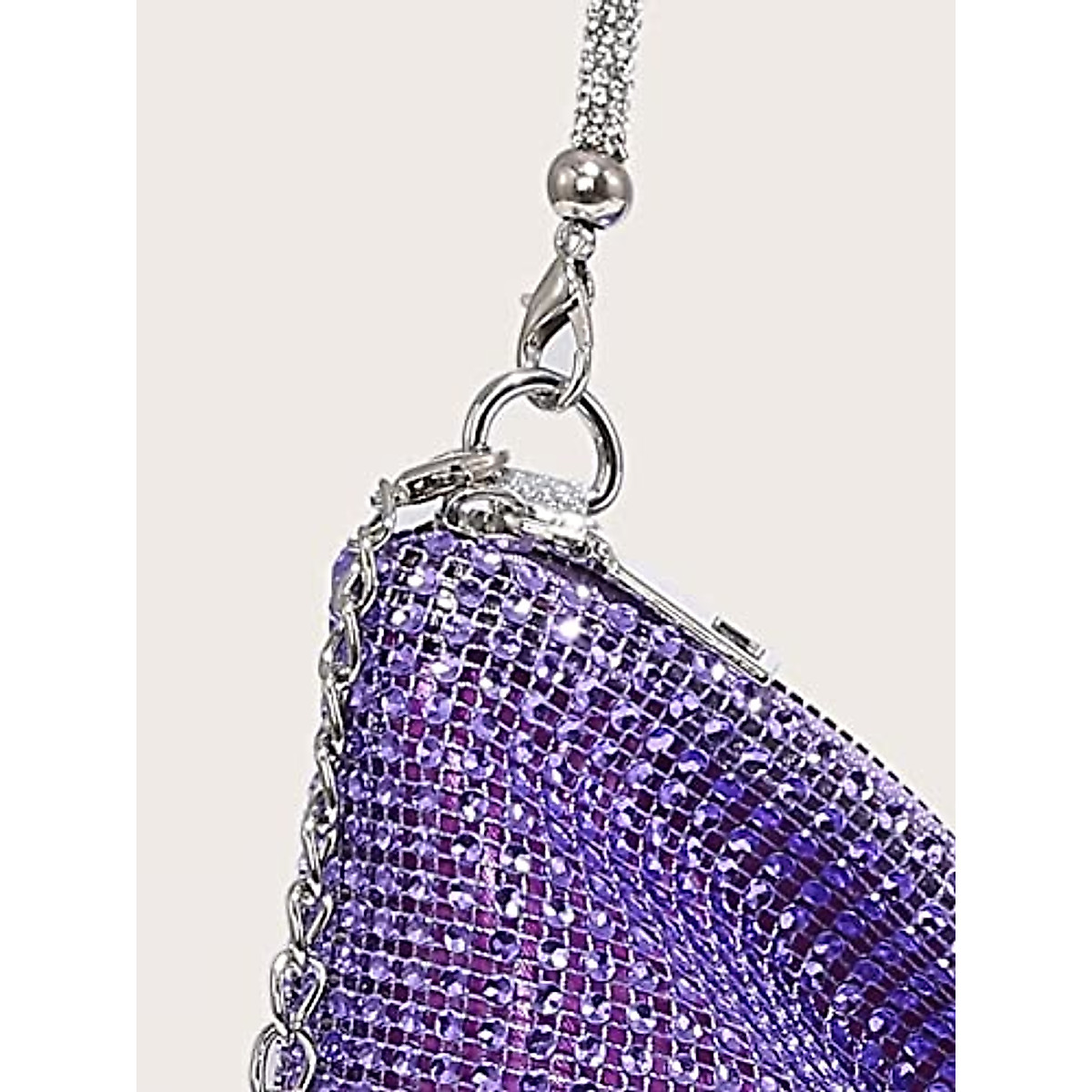 Verdusa Women's Shiny Rhinestone Evening Handbag Hobo Bag Clutch Purse Purple one-size