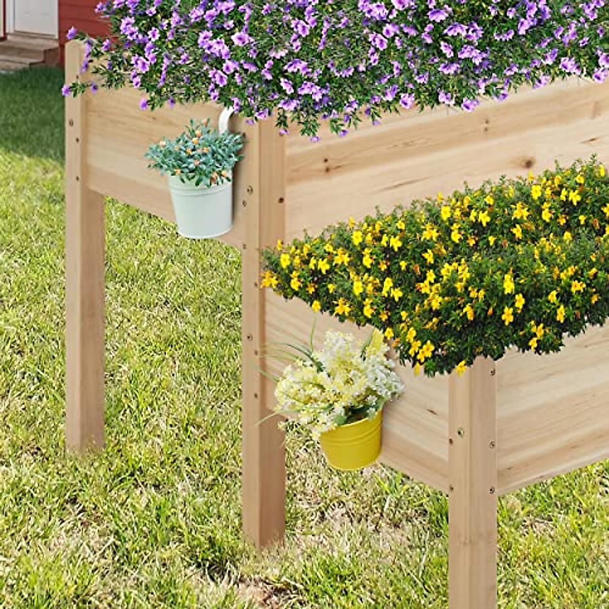 Yaheetech Wooden Raised Garden Bed 2 Tiers Elevated Planter Grow Box for Herb with Legs & Drainage Holes, 47x41x30in