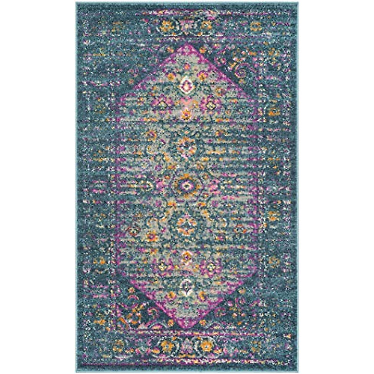 SAFAVIEH Madison Collection Area Rug - 5'1" x 7'6", Blue & Fuchsia, Boho Chic Distressed Design, Non-Shedding & Easy Care, Ideal for High Traffic Areas in Living Room, Bedroom (MAD122C)