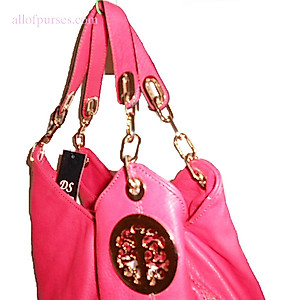 Metalic decor fuchsia pink golden ember chain satchel bag handbag purse