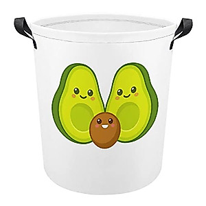 Cute Cartoon Avocado Family Large Laundry Basket Hamper Bag Washing with Handles for College Dorm Portable