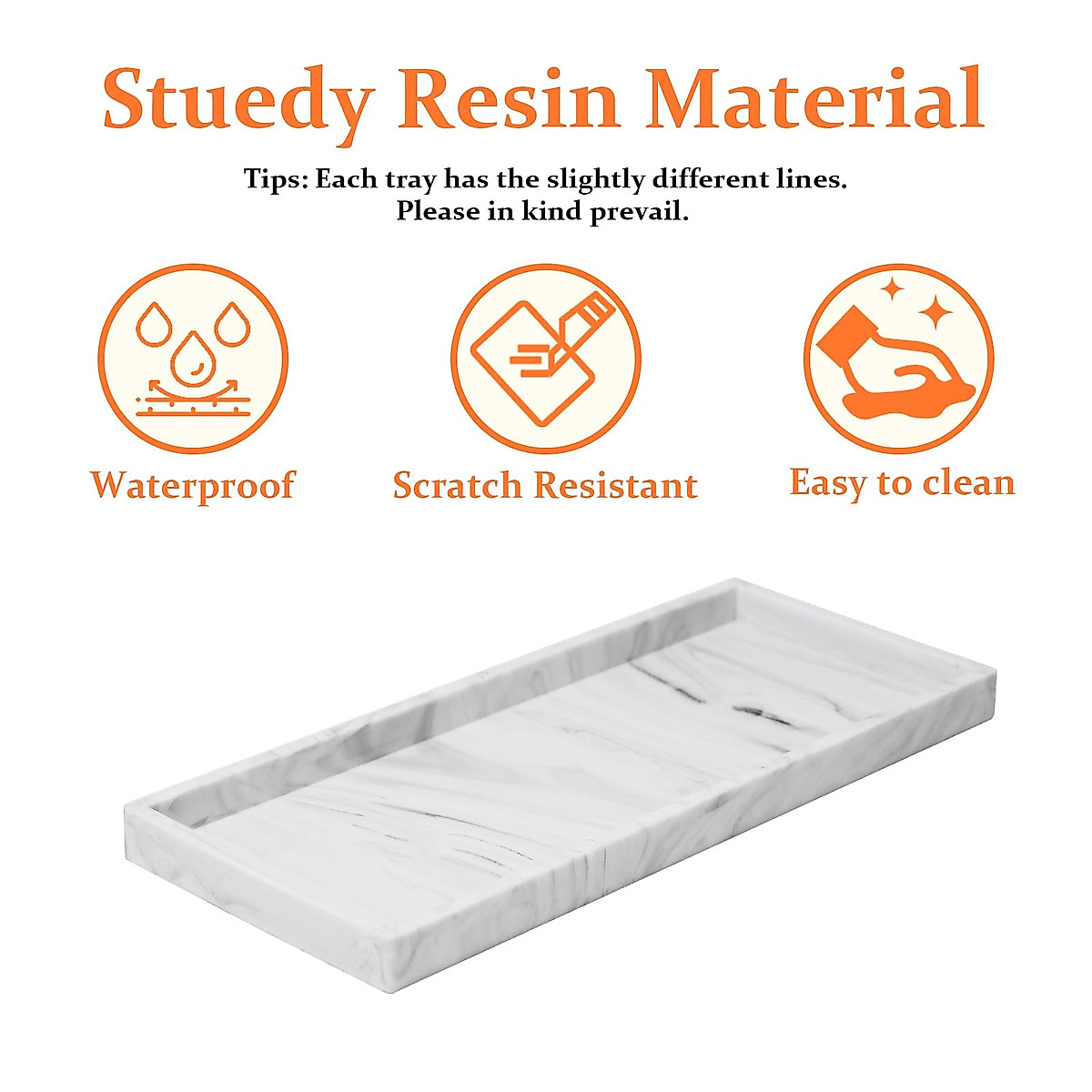 YEMTAL Bathroom Sink Countertop Vanity Organizer Tray, Silicone Kitchen Organizer Soap Tray, Organizer Counter Tray for Jewelry Perfume Cosmetics Keys - White Rectangular Set 7.7”+ 11.7”