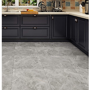 Livelynine 16-Tiles Marble Grey Peel and Stick Floor Tile Stickers 12X12 Inch Vinyl Flooring Peel and Stick Waterproof Self Adhesive Floor Tiles for Bathroom Bedroom Kitchen Flooring Laminate