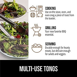 Gorilla Grip Stainless Steel Metal Tongs, 16 Inch, Heat Resistant up to 484 Degrees, Kitchen Utensil, Comfortable Silicone Handle, Easy Pull Lock, Strong Kitchen Tong for Cooking, Grilling, Almond