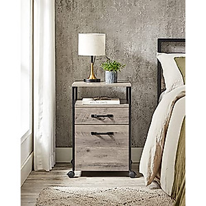 VASAGLE File Cabinet, Mobile Filing Cabinet with Wheels, 2 Drawers, Open Shelf, for A4, Letter Size, Hanging File Folders, Heather Greige and Ink Black UOFC071B02