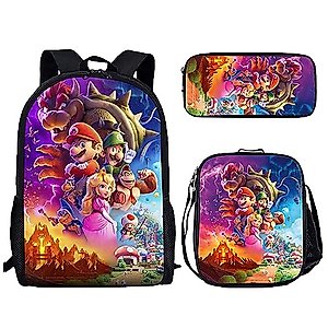 Kids 3pcs Backpack Set with Lunch Box and Pencil Bag Boy Girls Cartoon School Bag Travel Backpack Back to School Supplies