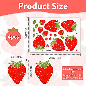 4 Pages Strawberry Stickers, Cute Strawberry Shortcake Stickers, Waterproof Removable Strawberry Wallpaper Stickers for Girl Decorations