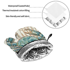 Oven Mitts and Pot Holders Sets of 4,Nautical Ocean Animal Sea Underwater Submarine Blue Crab Fantastic,Oven Mitts Heat Resistant Oven Gloves Set Potholders for Kitchen Baking Grilling