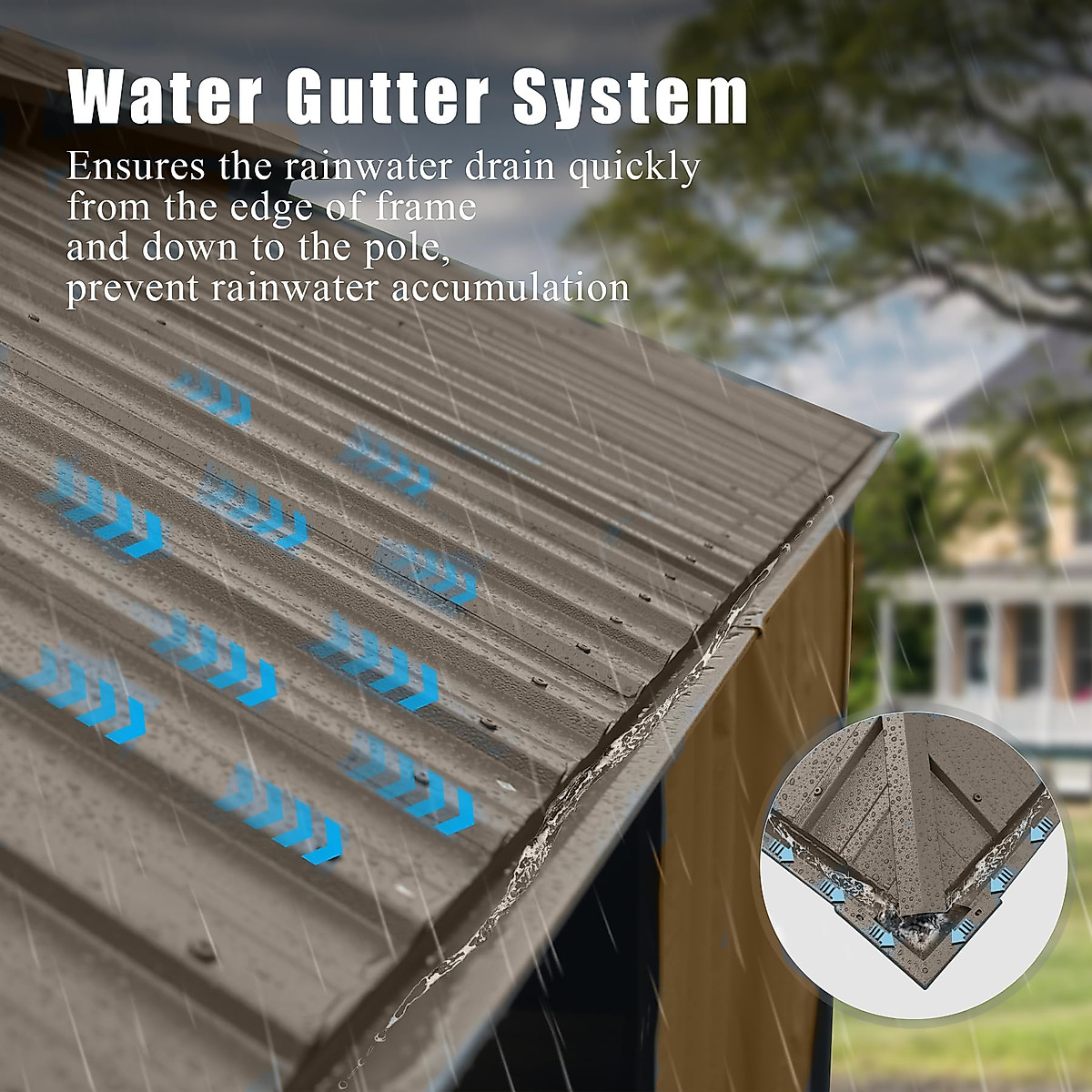 Domi 12'x14' Hardtop Gazebo with Gutters, Outdoor Aluminum Frame Canopy with Galvanized Steel Double Roof, Outdoor Permanent Metal Pavilion with Curtains and Netting for Patio, Backyard and Lawn