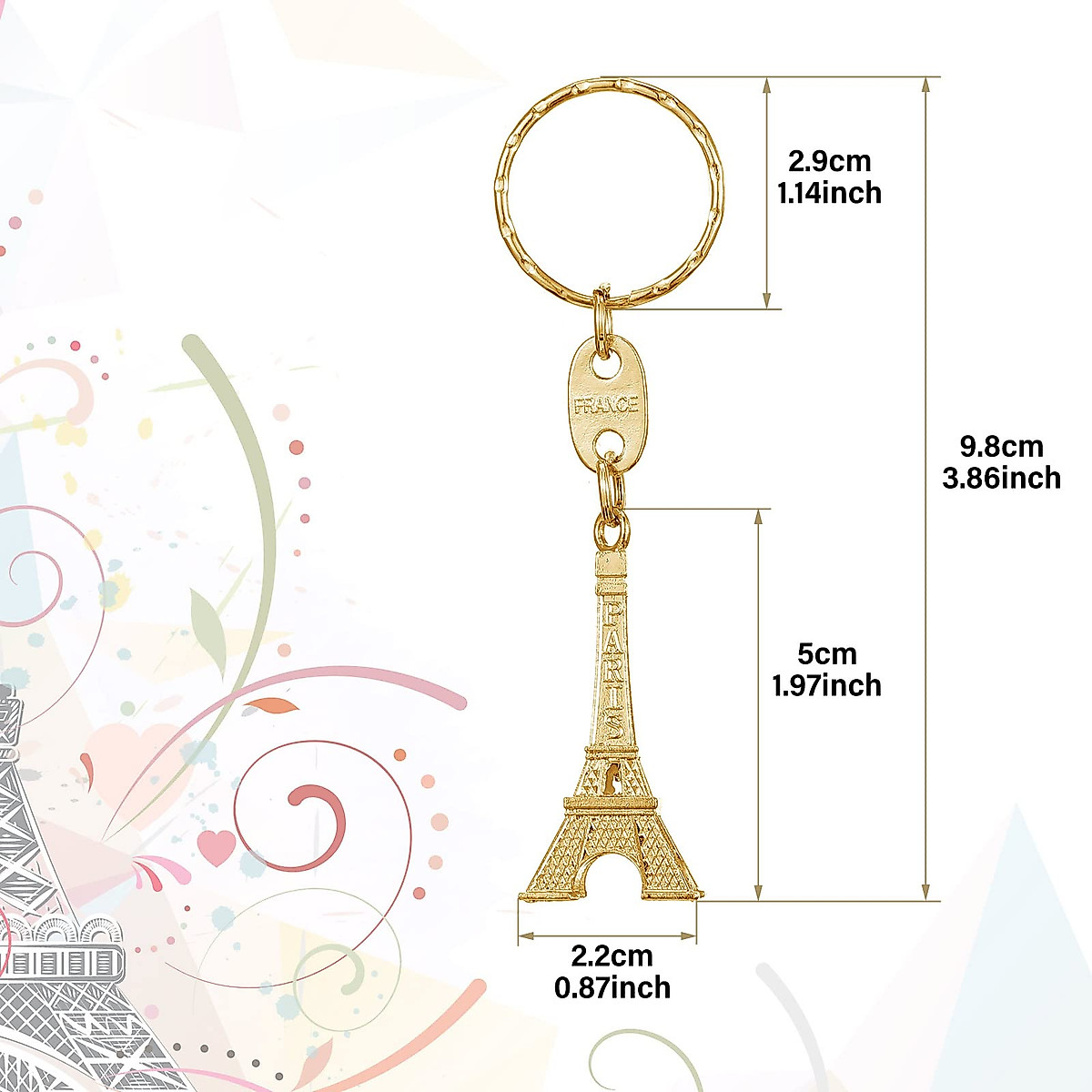 Fumete 80 Pieces Eiffel Tower Keyring Retro French Souvenirs Keychain for Christmas Gifts(Gold)