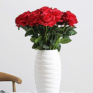 Sandweek Premium Artificial Flowers Real Looking Silk Rose Fake Flowers Home Decorations for Bridal Wedding Bouquet Birthday Bunch Hotel Party Garden Floral Decor-Red