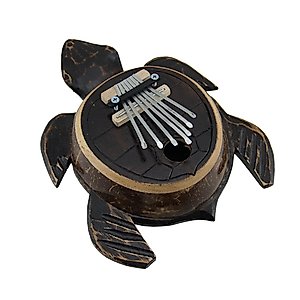 Hand Carved Wood and Coconut Shell Sea Turtle Thumb Piano Karimba