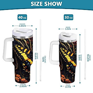 Slewiaeky Tumbler with Handle 40 oz Insect Butterfly Retro Travel Mug with Lid and Straw Ocean Stainless Steel Vacuum Insulated Water Bottle Cup for Iced Tea Coffee Cold Beverages Cup Holder Friendly