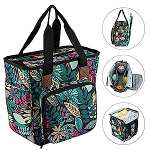 EXCEART Yarn Storage Bag Crochet Organizer Knitting Tote Bag Portable Wool Ball Holder Basket with Cover Inner Divider for Unfinished Projects Crochet Hooks Knitting Needles