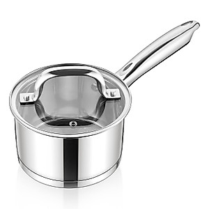 E-far Stainless Steel Saucepan with Lid, 1 Quart Small Sauce Pan Induction Pot for Cooking, Boiling, Compatible with All Stoves, Healthy & Non Toxic, Oven & Dishwasher Safe
