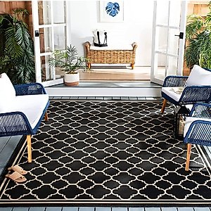 SAFAVIEH Courtyard Collection Accent Rug - 4' x 5'7", Black & Beige, Trellis Design, Non-Shedding & Easy Care, Indoor/Outdoor & Washable-Ideal for Patio, Backyard, Mudroom (CY6918-226)