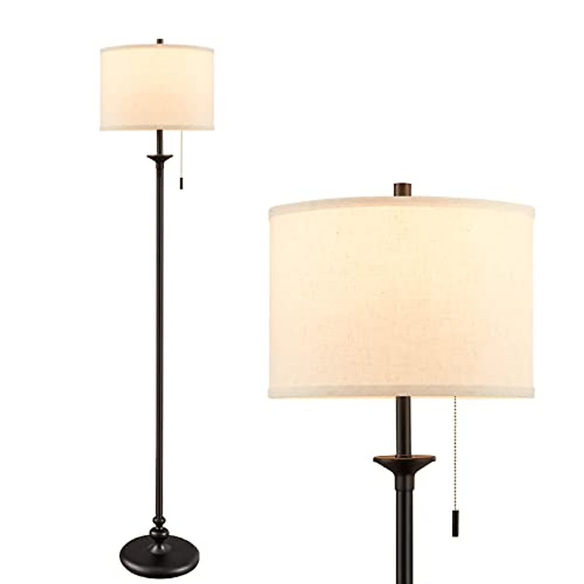 Luvkczc Modern Floor Lamp, 60" Standing Lamp for Living Room with Fabric Lamp Shade, Corner Tall Reading Lamp for Bedroom, Office, Dining Room, Farmhouse (Bulb Included) (Black)