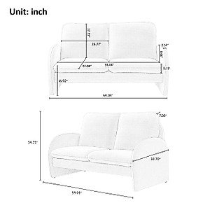 VnndeNest 59" Loveseat Sofa, Lambswool Sherpa Fabric Mid Century Modern Sofa, Upholstered Comfy Small Couches with Cushions & Armrest, 2 Seater Small Sofa for Small Spaces, Living Room, Bedroom, Green