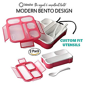 Bento Lunch Box and MINI Snack Container Set for Kids Women | Small and Large Leakproof Boxes for Lunches at Work School Daycare | Divided Portion Containers for Girls Teens Toddlers, Pink…
