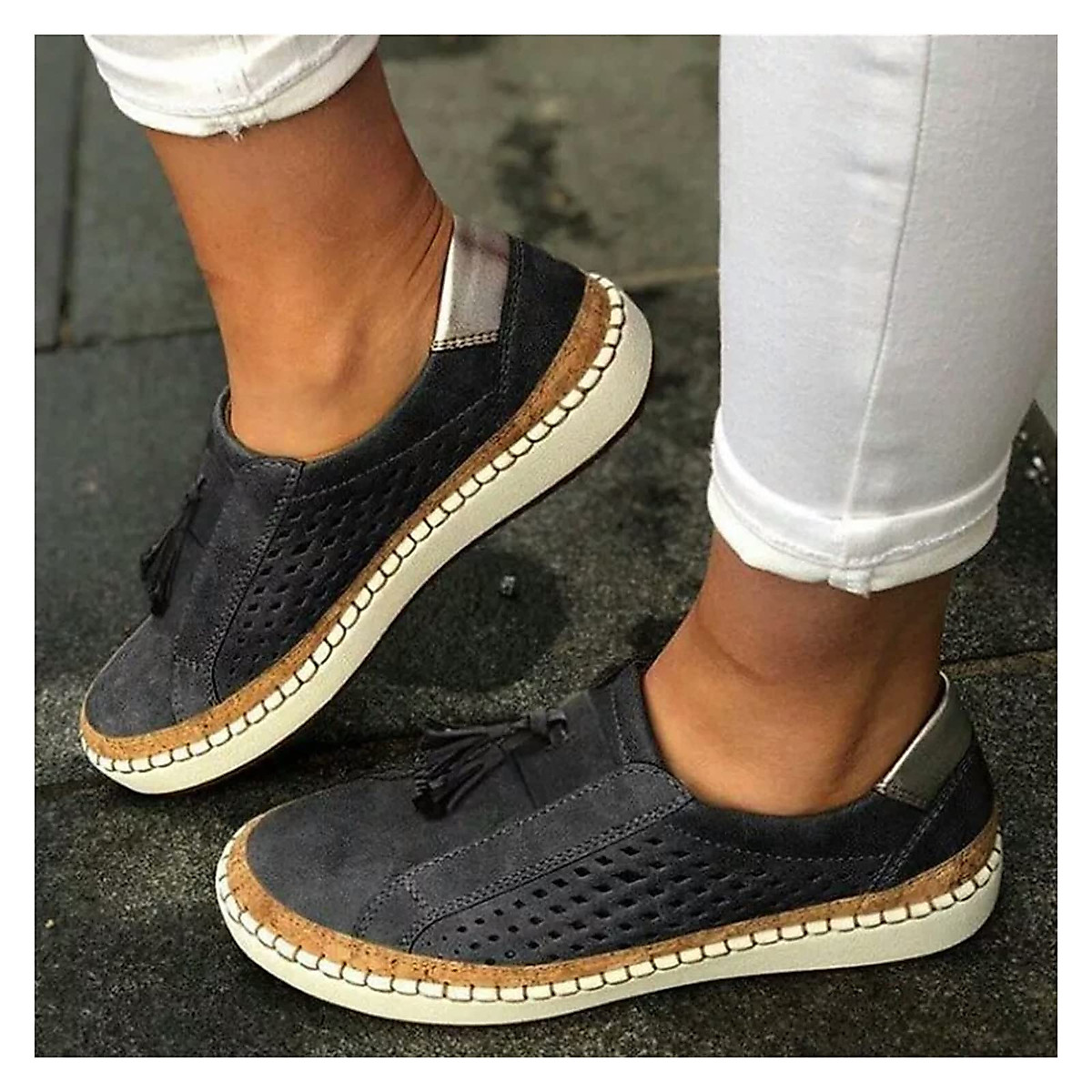 FONLAN Sneakers for Women Painted Canvas Slip-On Ladies Travel Shoes Fashion Sneakers Walking Flat Shoes (Color : Black, Size : 7)