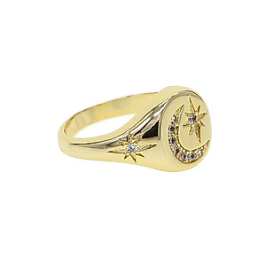 ATJMLADYJEWELRY Classic women finger jewelry Gold plated moon star engraved star signet ring 6 7 8 (8)
