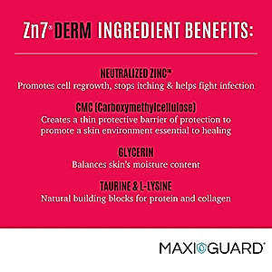 Maxi-Guard Pet Skin Care Gel Zn7 Derm with Neutralized Zinc for Dogs, Cats, Bovine, Exotics and Companion Animals (2oz), red/White
