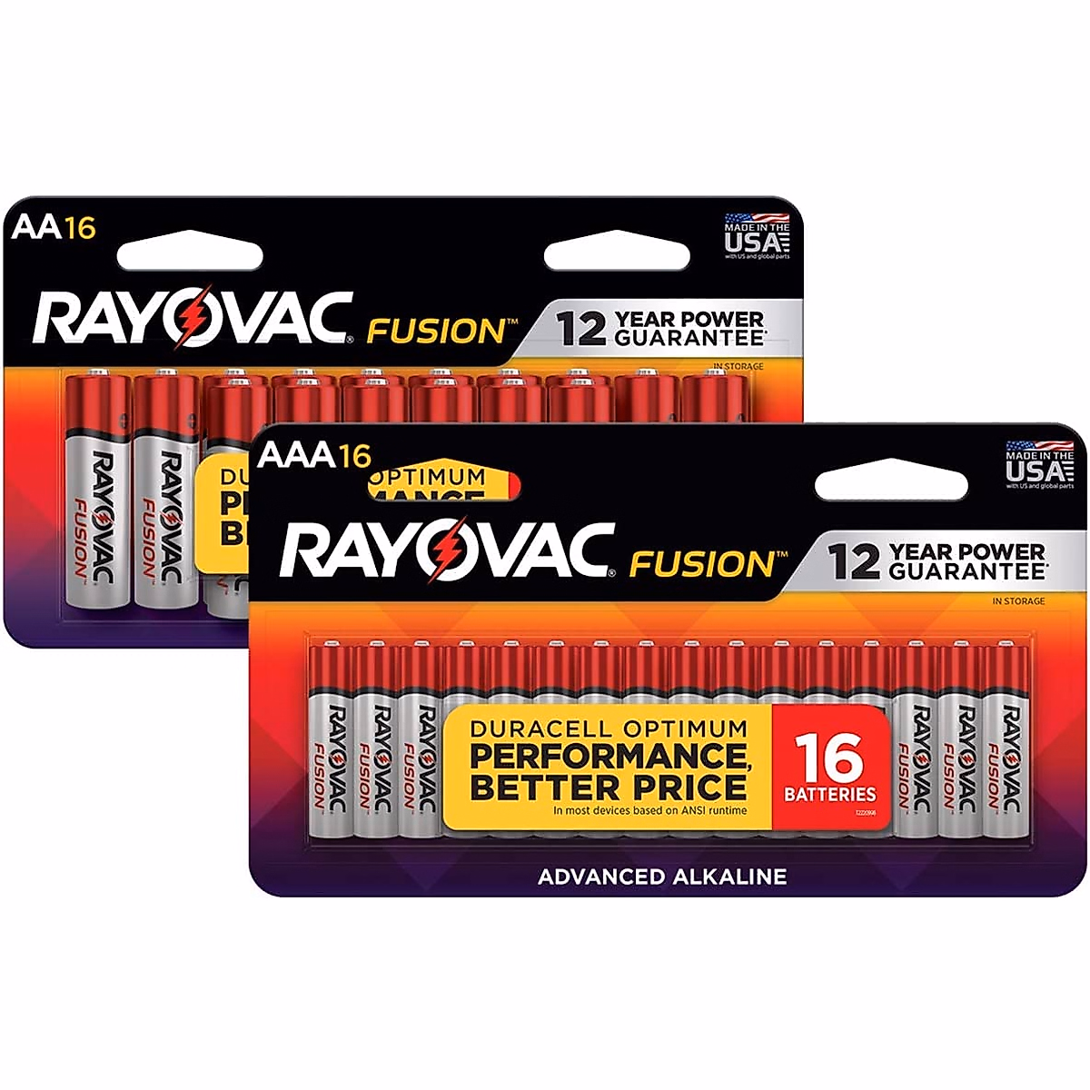 Rayovac Fusion AA Batteries and AAA Batteries, 16 Double A Batteries and 16 Triple A Batteries Combo Pack, 32 Count