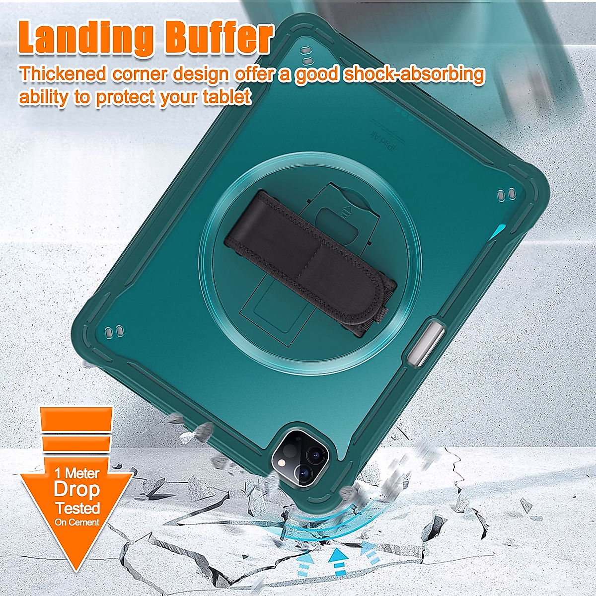 Batianda Case for iPad Pro 12.9-inch 2022 6th M2 /2021 (5rd Generation) / iPad Pro 12.9" 4th/3rd Gen Heavy Duty Rugged Shockproof Tablet Cover with 360° Rotating Hand Strap & Shoulder Strap, Teal