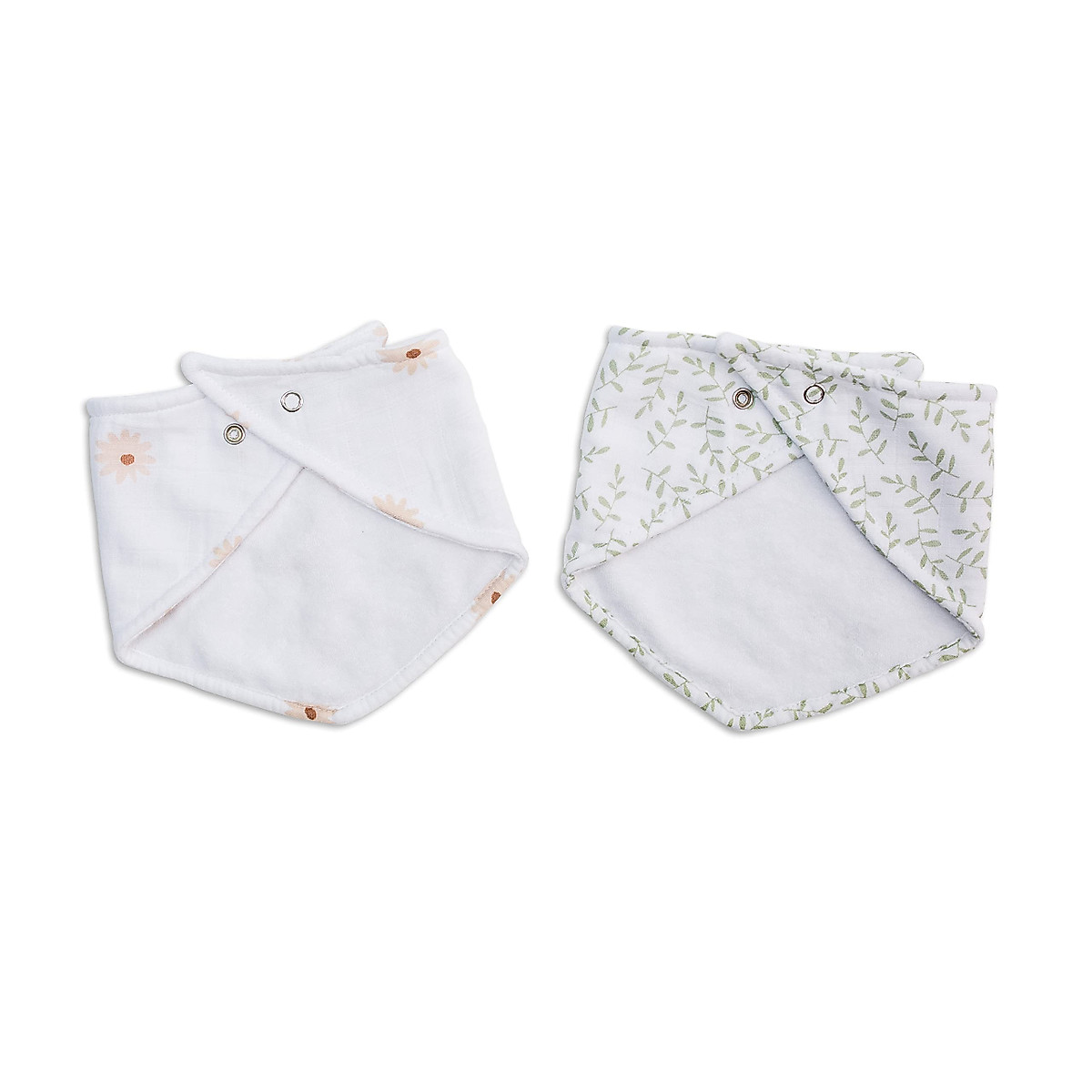 Lulujo Soft Cotton Baby Bib, 2 Pack, Daisies/Greenery