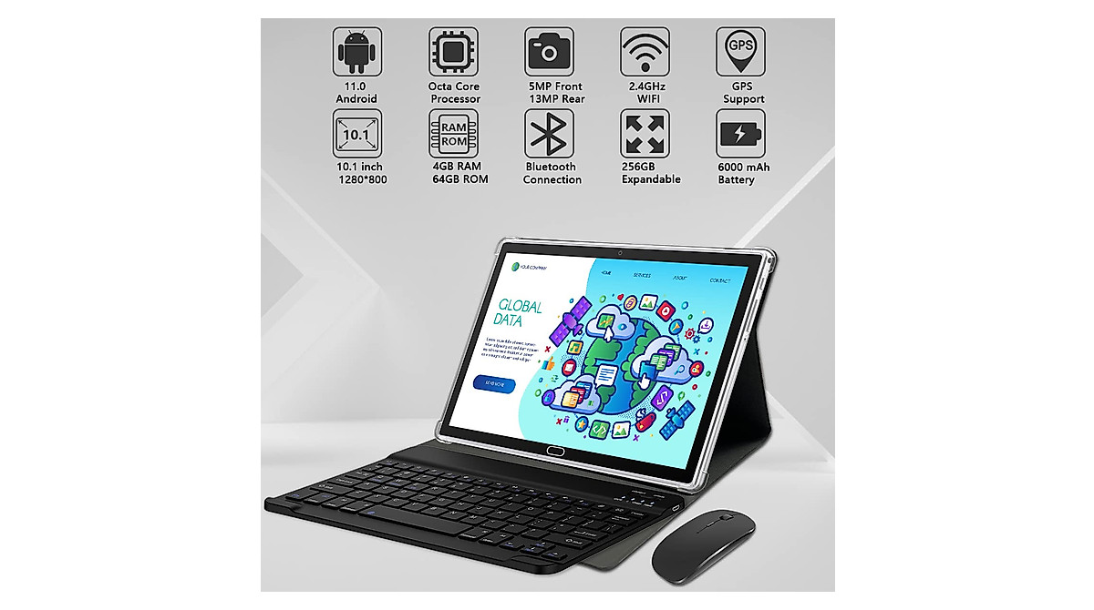 MEIZE HD Tablet with Keyboard | Android 11, 2-in-1