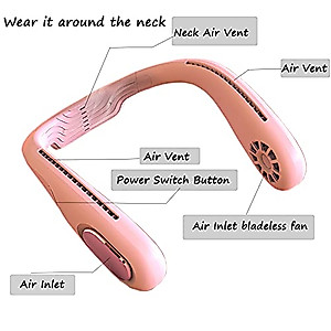 Ecoledix Portable Neck Fan Personal Fans Lightweight 360° Airflow Cooling Hanging Fan Wearable & Rechargeable 3Speeds Neck Cooler for Indoor&Outdoor (Pink)
